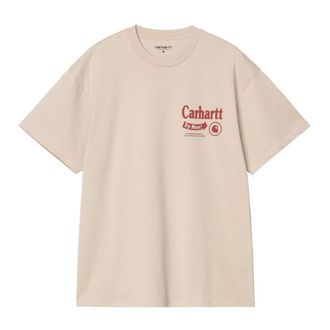 Carhartt Work in Progress Homme, Tops, Beige, Taille: L T-shirt en Coton Beige à Manches Courtes avec Graphique