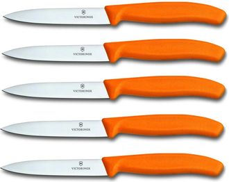 Victorinox by Swiss Army | Gemüsemesser 5er Set Orange | Swiss Classic 10 cm | glatter Schliff | ideales Tomatenmesser für jede Küche