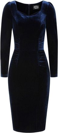 Hearts & Roses London Bleistiftkleid Tia Velvet Wiggle Dress Vintage Samt Blau