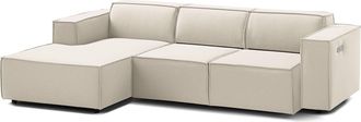Studio Copenhagen home24 Ecksofa mit Longchair Wei&szlig;/Altwei&szlig; Webstoff Osta 260cm Longchair davorstehend links Sitztiefenverstellung Modern