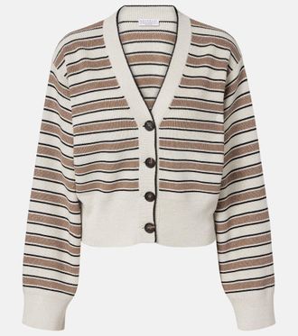 Brunello Cucinelli Cardigan ray&eacute; en coton m&eacute;lang&eacute;