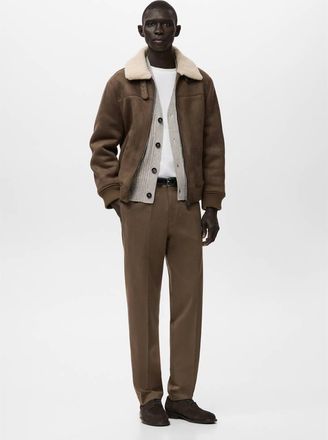 Mango Veste imitation daim et mouton retourn&eacute; marron moyen - Homme - XXL - MANGO MAN