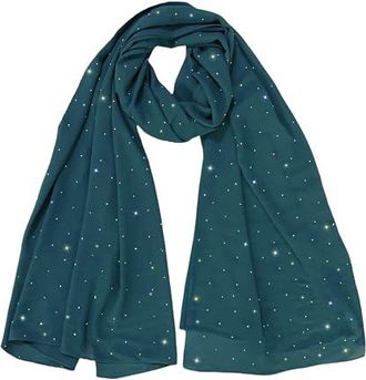 Lina & Lily Foulard Hijab Femme en Mousseline de Soie avec Strass Scintillante (Bleu Canard)
