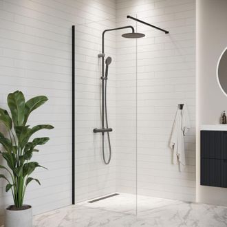 Badplaats Badplaats - Duschwand Florida 70 x 200cm Glas Duschabtrennung Schwarz - Walk