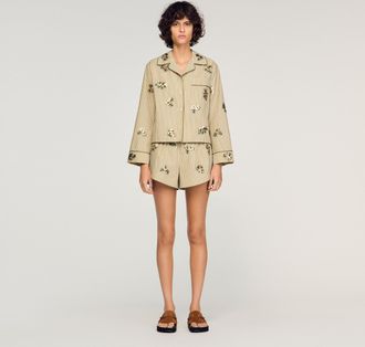 Sandro Chemise &agrave; rayures et fleurs brod&eacute;es