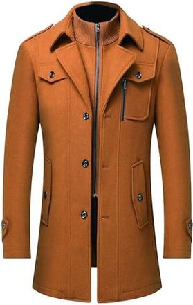 Generic Manteau classique &agrave; col montant en laine m&eacute;lang&eacute;e M-5XL &agrave; simple boutonnage avec fermeture &eacute;clair pour lhiver, camel, 4XL