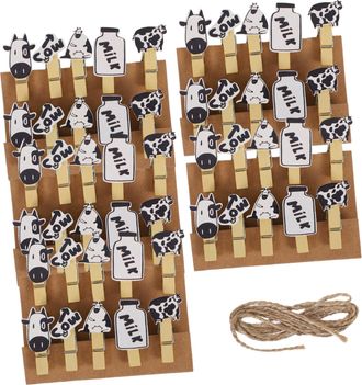 IFUNDOM 5packungen Kuh DIY Bilderclips Aus Holz Fotoklammer Holzclip Dekorativer Fotoclip Nachrichtenclip Mit Seil Für Personalisierte Fotoanzeige Und Basteln