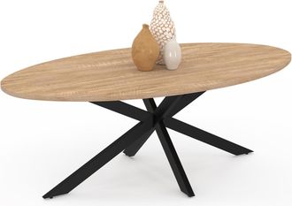 IDMarket Ovaler Couchtisch ALIX 110 cm Spinnenfu&szlig; aus Holz und Schwarz