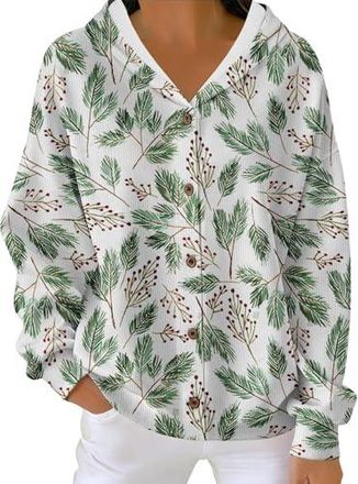 Generic Cardigan pour femme avec boutons - Haut de Noël amusant - Veste à capuche à manches longues - Manteau dhiver surdimensionné - Vestes fantaisie - Costu