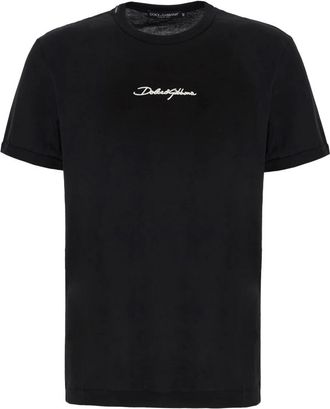 Dolce & Gabbana Homme, Tops, Noir, Taille: S T-shirt &agrave; col rond avec logo brod&eacute;