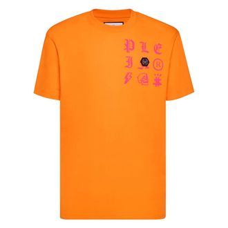 Philipp Plein Homme, Tops, Orange, Taille: S T-Shirt Col Rond Gothique