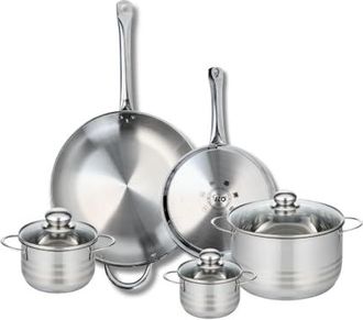 Fackelmann ELO 9879950 Batterie de cuisine 5 pièces, Ensemble de 2 Poêles de cuisson 24 et 32 cm et 3 faitouts 12, 14 et 20 cm Elo Profi Brillant, inox, inductio