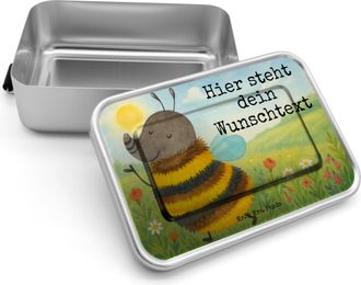 Mr. & Mrs. Panda Personalisierte Metall Brotdose Hummel flauschig Design - Geschenk, mit Namen, Natur, Blume, Brotbox, Biene, Lustige Sprüche