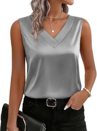 Generic Debardeur Femme Chic et &eacute;l&eacute;gant Satin Chemisier sans Manche D&eacute;bardeur Blanc Crop Top Ete Haut Chic et Elegant Fluide Ample Caraco Vetement Femme Ete T