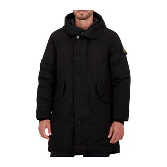 Stone Island Homme, Manteaux, Noir, Taille: S Parka Longue Rembourrée avec Traitement Déperlant