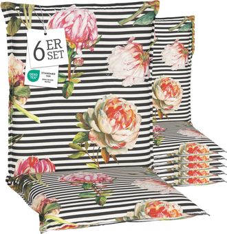 Beo Turin Niedriglehner Gartenstuhlauflagen 6er Set | Waschbar | Made in EU | Öko-Tex Standard | Atmungsaktiv | UV-beständig | 8 cm Dicke Sitzkissen Outdo