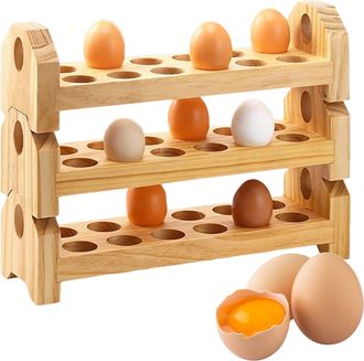 Generic Eierhalter, Theke, Spender, 3 Ebenen, großer Aufbewahrungs-Organizer aus Holz, stapelbar, Küchendekor für Bauernhof, Wohnung, zum Sammeln von Zuhause