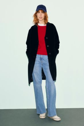 Gerard Darel Manteau droit en laine et angora - AELIS - Noir