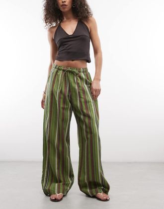 Reclaimed Vintage Pantalon de pyjama en lin m&eacute;lang&eacute; &agrave; rayures - Vert