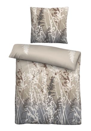 Biberna Feinbiber Bettwäsche 0004103 GRÄSER 1x 155x200 cm + 1x 80x80 cm, Taupe