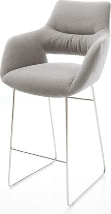DELIFE Barstuhl Yago-Flex Strukturstoff Soft Grau Kufengestell Edelstahl Silberfarben Taschenfederkern, Barst&uuml;hle