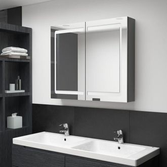 vidaXL vidaXL Armoire de salle de bain &agrave; miroir LED gris 80x12x68 cm
