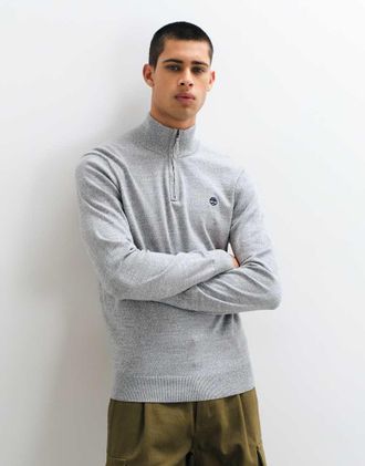 Timberland pull &agrave; col zipp&eacute; 1/4 en gris chin&eacute; moyen