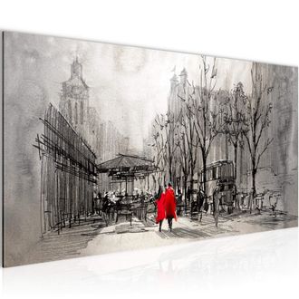 Runa Art Wandbild London 1 Teilig 100 x 40 cm Modern Bild auf Vlies Leinwand Abstrakt Wohnzimmer Schlafzimmer Grau Rot 009712c