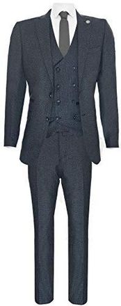 TruClothing Costume 3 Pi&egrave;ces Bleu en Laine pour Hommes Gilet Crois&eacute; Tweed Blinders des Ann&eacute;es 1920 58/42W