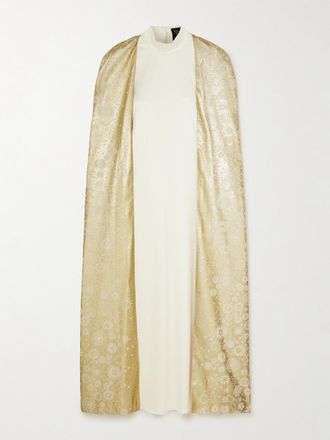 Dima Ayad Set Aus Einer Robe Und Einem Cape Aus Satin Und Metallic-jacquard - Creme