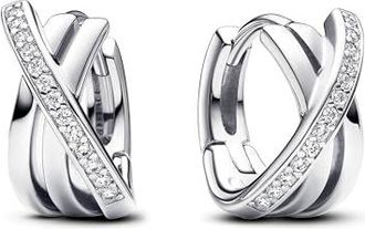 Pandora Pandora Signature Créoles croisées Pavé en argent sterling avec zircones cubiques transparentes