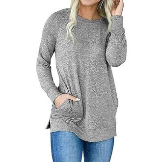 Generic Grand pull ample pour femme - Sweat-shirt surdimensionn&eacute; &agrave; col rond pour femme - Sweatshirts d&eacute;t&eacute; unis &agrave; manches longues avec poches, pulls, chemisier