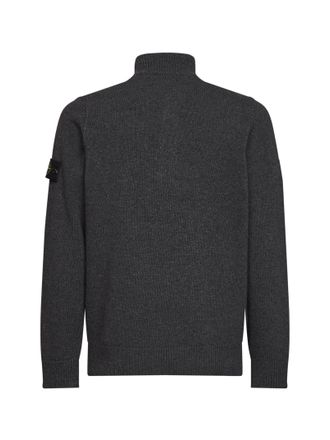 Stone Island Mens Lambswool Zip-Up Sweater Grey Virgin Wool
