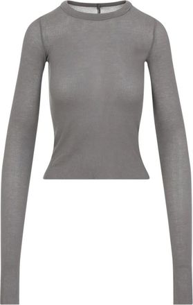 Rick Owens Femme, Tops, Gris, Taille: 38 FR T-shirt &agrave; Manches Longues Court en Maille C&ocirc;tel&eacute;e