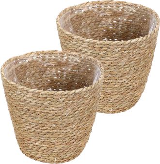BESTONZON 2 St&uuml;ck Handgewebte Pflanzk&ouml;rbe aus Seegras Leichte Langlebige Aufbewahrungsk&ouml;rbe f&uuml;r Pflanzen Vielseitige Nutzung als &Uuml;bertopf und Spielzeugbeh&auml;lter 