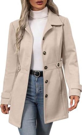Generic Manteau trench en laine m&eacute;lang&eacute;e pour femme avec col &agrave; revers crant&eacute; simple boutonnage automne hiver tendance d&eacute;contract&eacute;, beige, XXL