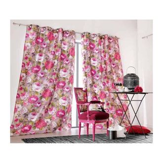 HOME MAISON Homemaison - Rideau Multicolores en Jacquard aux Motifs Fleuris Rose 150x260 cm