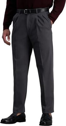 Haggar Mens Premium No Iron Classic Fit Expandable Waist Pleat Front Pant, Dark Grey, 42x29