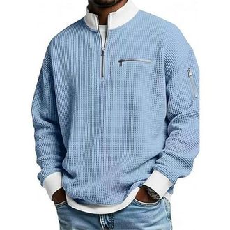 Generic Sweat &agrave; fermeture &eacute;clair contrast&eacute;e &agrave; col montant d&eacute;contract&eacute; pour homme 2026, bleu clair, 3XL