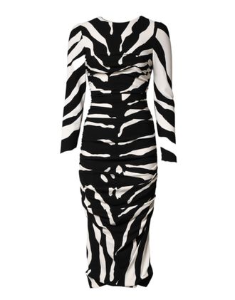 Dolce & Gabbana Womens Black White Zebra Viscose Sheath Midi Dress And 05+vi