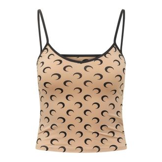 Marine Serre Femme, Tops, Beige, Taille: 38 FR Moon Printed Jersey Straps Top
