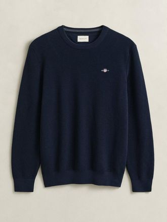 GANT Rundhalspullover mit Bio-Baumwolle und kleiner Flag-Stickerei in