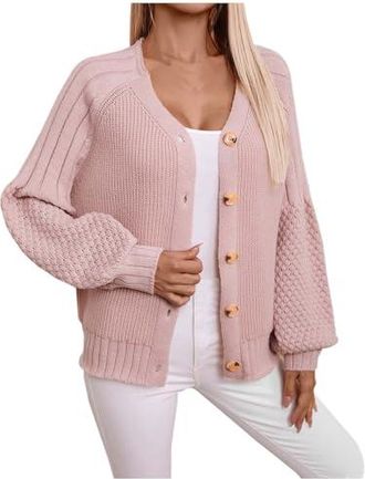 Generic 2026 Printemps Femmes Automne Hiver Couleur unie Cardigan Pull Bouton Devant D&eacute;contract&eacute; Coupe ample Manches Tricot Outerwear, rose, XL