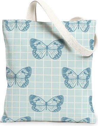 Generic Sacs fourre-tout en toile avec motif papillon, motif floral &eacute;l&eacute;gant, sacs d&eacute;picerie, sacs d&eacute;picerie r&eacute;utilisables, l&eacute;gers et lavables, bleu, 13x15 Inc