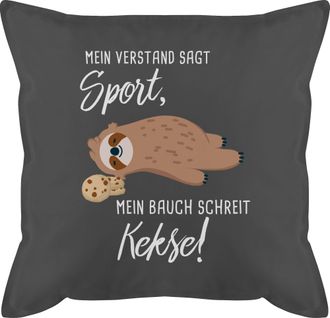 Shirtracer Kissen 50x50 - Statement mit Spr&uuml;chen - Mein Bauch schreit Kekse! Faultier - 50 x 50 cm - Grau - s&uuml;&szlig;e Kekse Kissenbezug Spruch spr&uuml;che Sloth m&auml;nnerkis