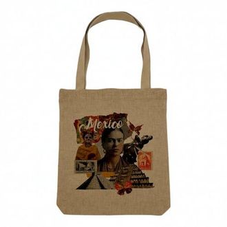 Fabulous Sac Shopping Tote Bag Aspect Lin - Mexico Vintage Collage Mexique Voyage Carte Postale - Sac de Courses Toile Epaisse 360g Beige Naturel Cabas Port&eacute; E