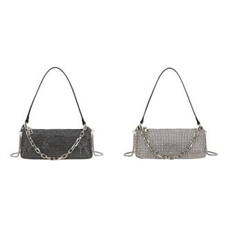 Generic Sac de soir&eacute;e en strass pour femmes avec bandouli&egrave;re en cha&icirc;ne pour f&ecirc;te de mariage (noir)