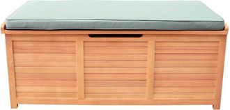 Sweeek Coffre de jardin CAJA 200Len bois 125x60cm rangement coussins avec vérins et poignées Bois / Kaki