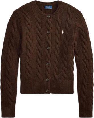 Polo Ralph Lauren Cardigan en laine et cachemire torsad&eacute; - Femme - Pulls - Brun - Taille: 36 FR