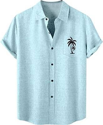 Generic Chemises hawa&iuml;ennes d&eacute;contract&eacute;es pour homme boutonn&eacute;es hawa&iuml;ennes avec palmiers et cara&iuml;bes, chemise &agrave; manches courtes cubaine, tropicale, amusante, 